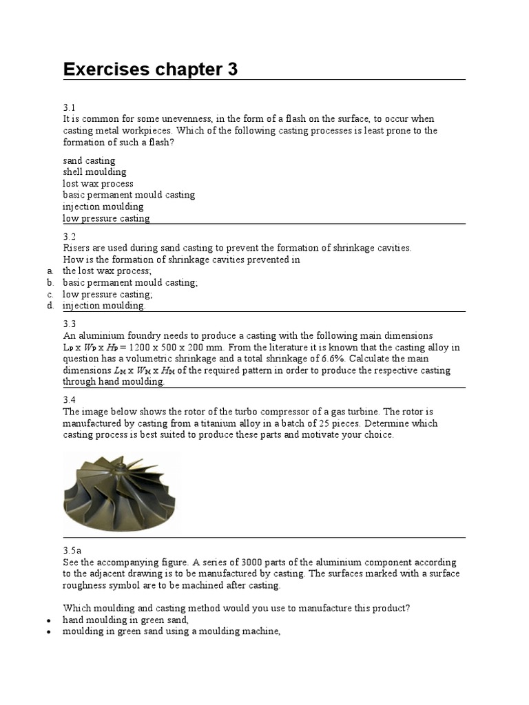 Exercises Chapter 3 | PDF | Casting (Metalworking) | Casting