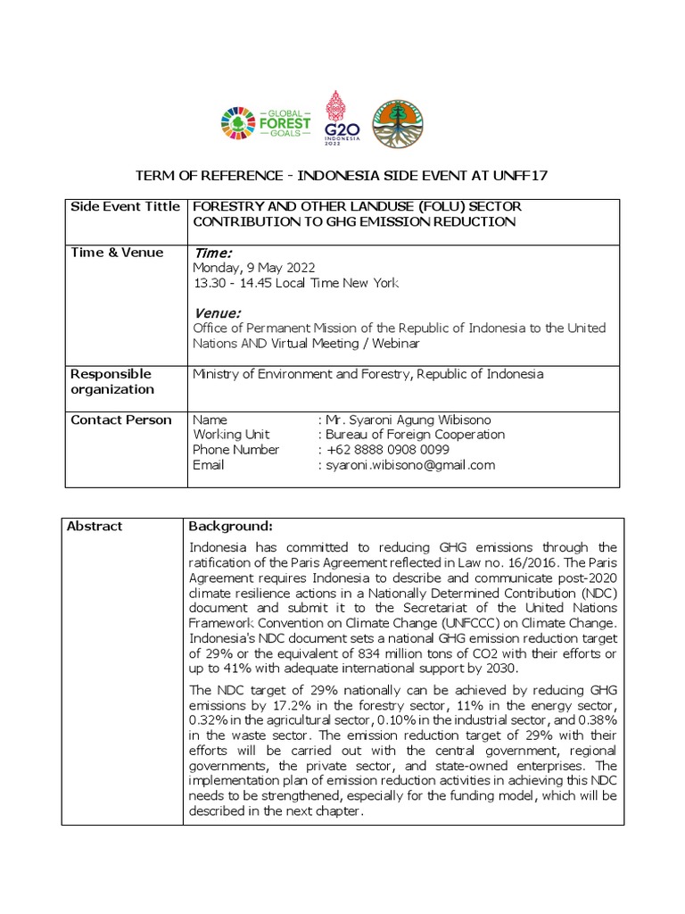 FOLU - ToR Side Event | PDF | United Nations Framework Convention On ...