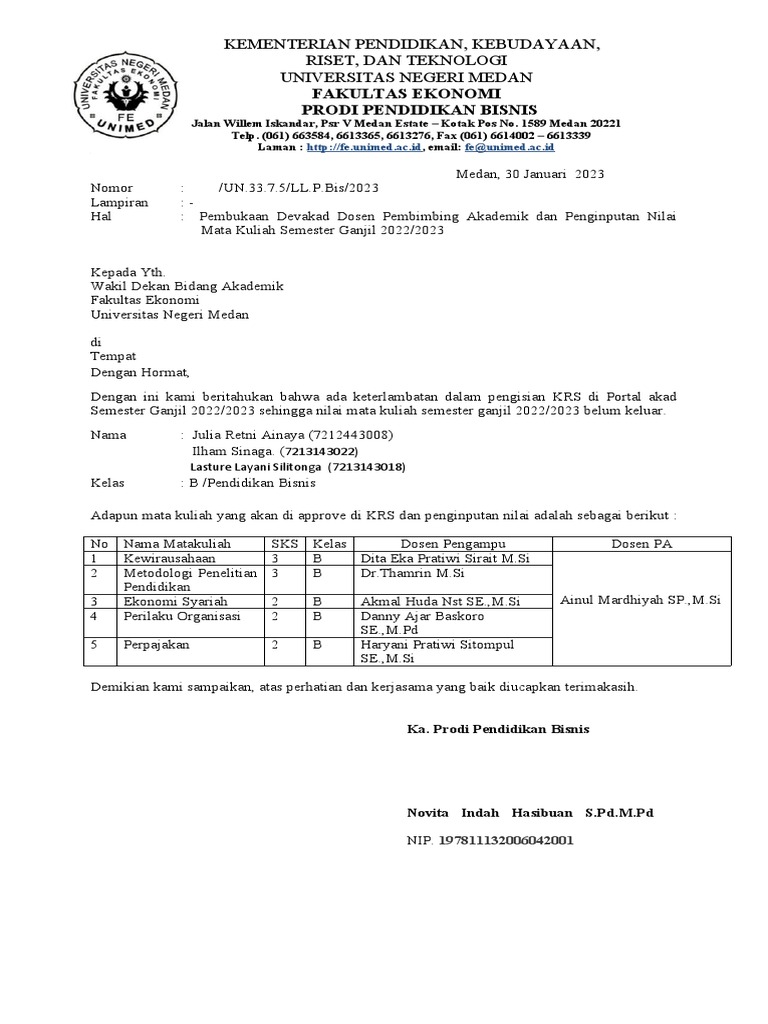 Surat Krs Dan Buka Portal Nilai | PDF