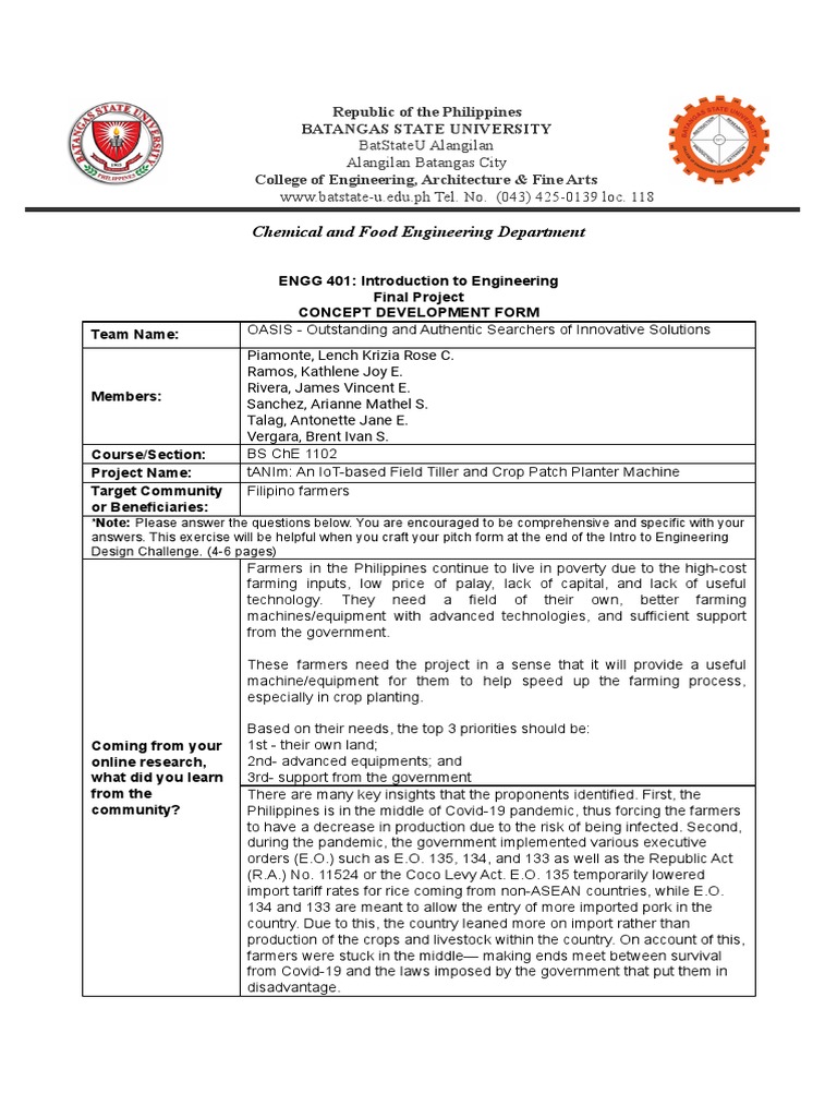 SIP ENGG401 Final Project Concept Development Form | PDF | Agriculture ...