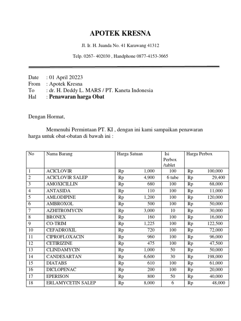 Penawaran Harga Obat | PDF