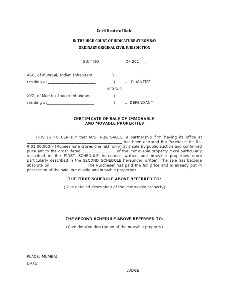 Certificate of Sale | PDF