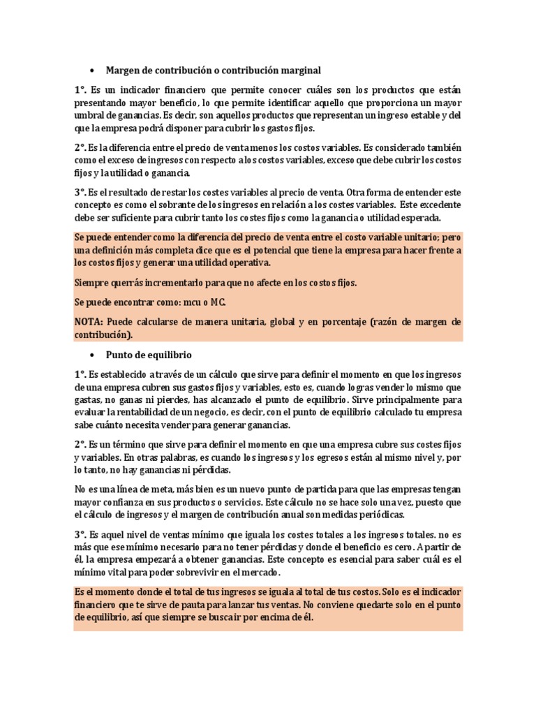Margen de Contribución | PDF | Excedente económico | Negocios económicos