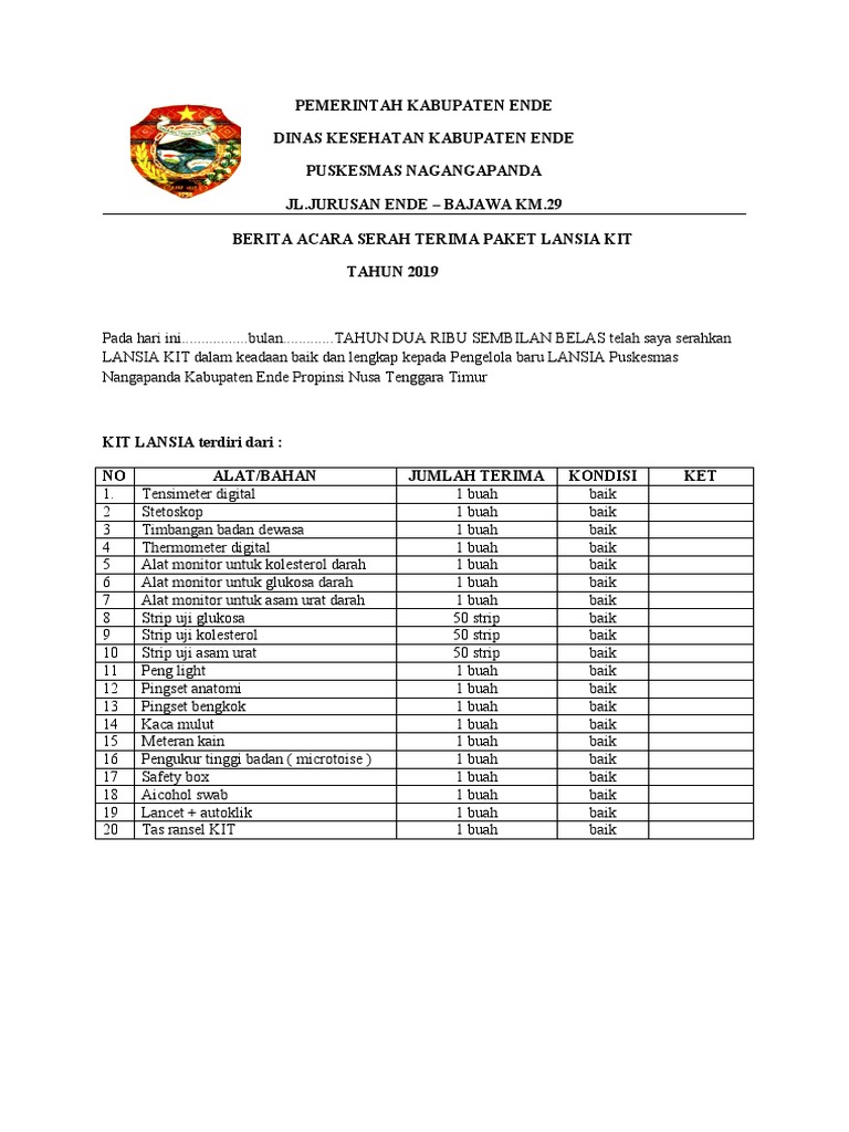 Serah Terima LANSIA KIT | PDF