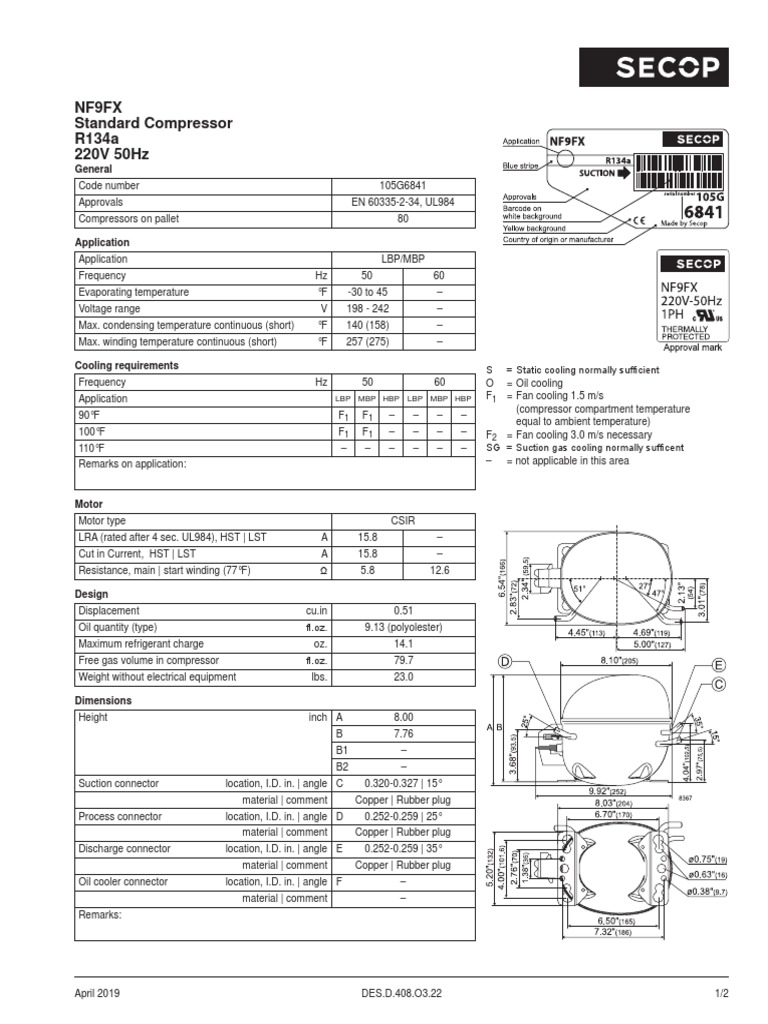 nf9fx 105g6841 R134a 220v 50hz 04-2019 Desd408o322 | PDF | Electricity ...
