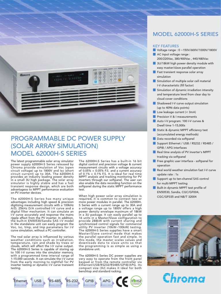 Programmable DC Power Supply (Solar Array Simulation) Model 62000H-S ...