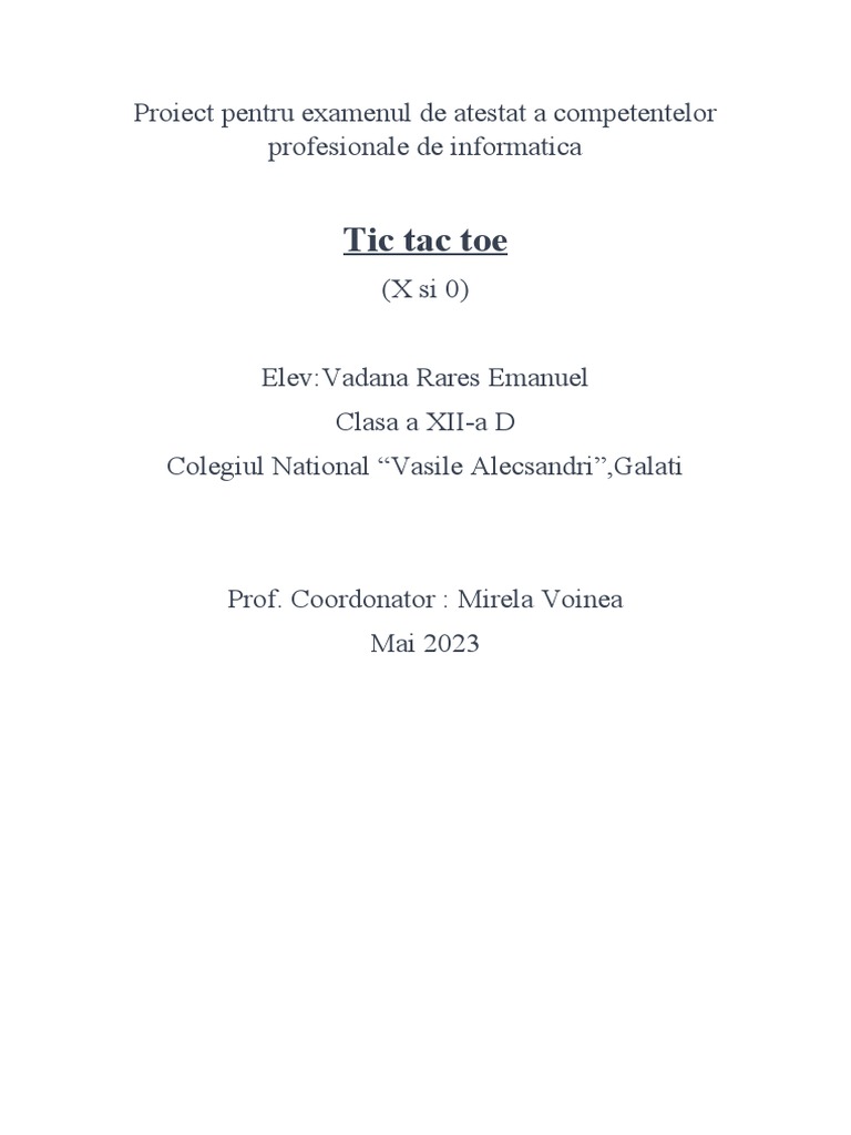 Tic Tac Toe Is A Two-Player Game Played On A 3x3 Grid | PDF