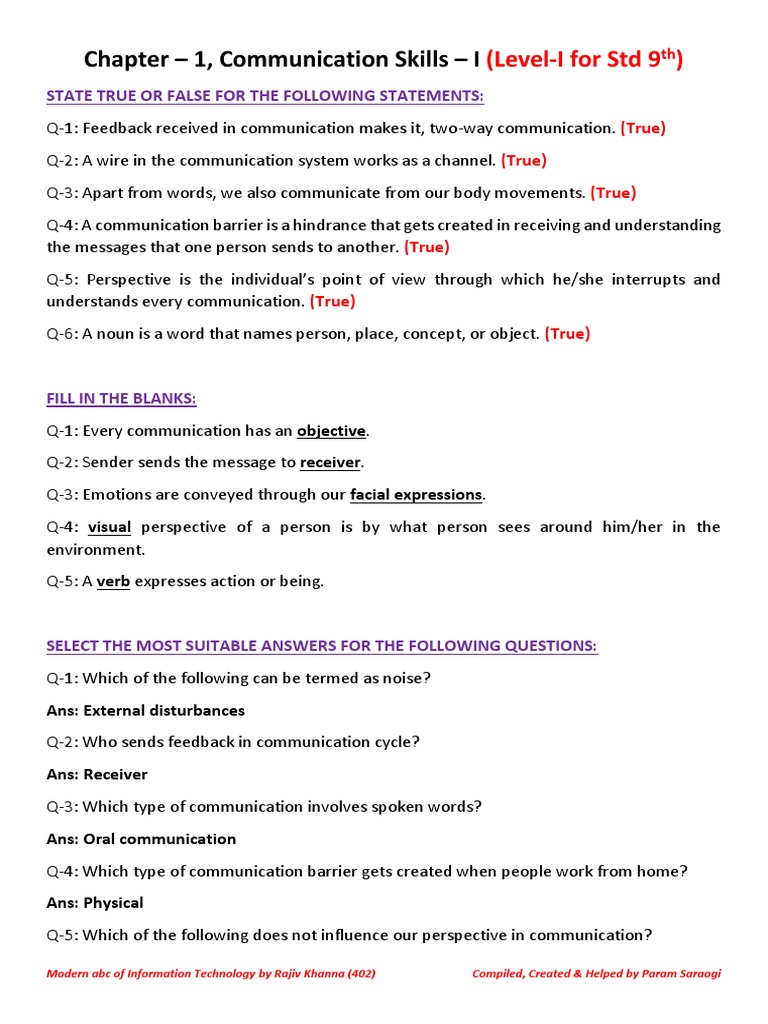 Class 9th - Chapter 1 - IT | PDF | Communication | Linguistics