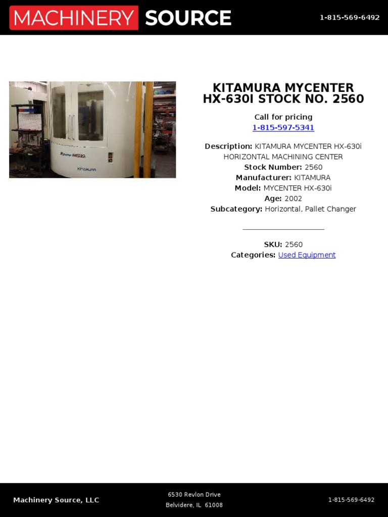 Kitamura Mycenter HX 630i Stock No 2560 | PDF | Engineering | Equipment