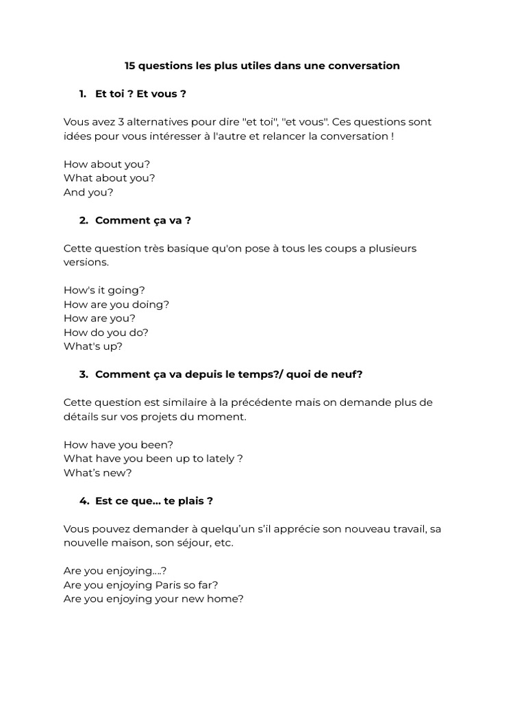 15 Questions Les Plus Utiles Dans Une Conversation | PDF