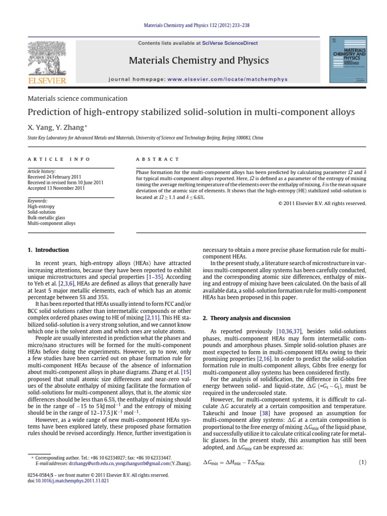 Prediction of High-Entropy Stabilized Solid-Solution in Multi-Component ... Prediction of High-Entropy Stabilized Solid-Solution in Multi-Component ...