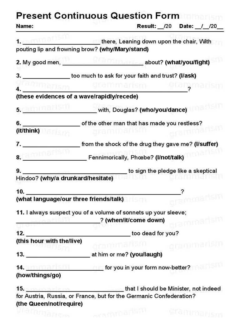Grammarism Present Continuous Question Test 9 1537805 | PDF Grammarism Present Continuous Question Test 9 1537805 | PDF