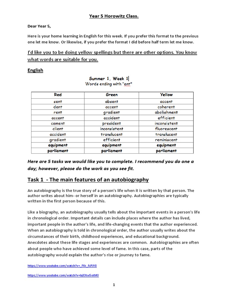 Features of Autobiography | PDF | Preposition And Postposition ...