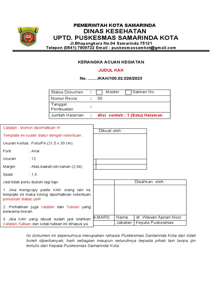 Template KAK Puskesmas Samarinda Kota Fix | PDF | Bisnis