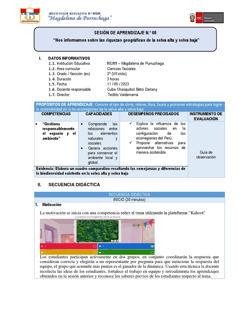 Sesión Nº05 - CC - SS - 3ro - Selva | PDF | Selva | Aprendizaje