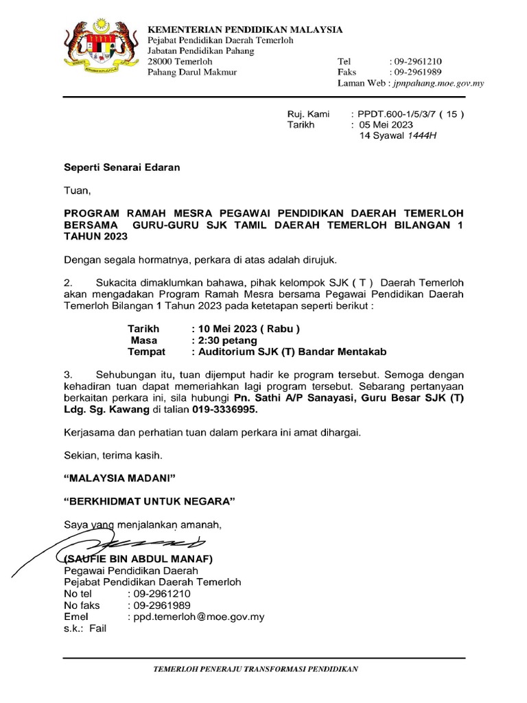 Program Ramah Mesra PPD Temerloh Bersama Guru SJKT Daerah Temerloh-1 | PDF