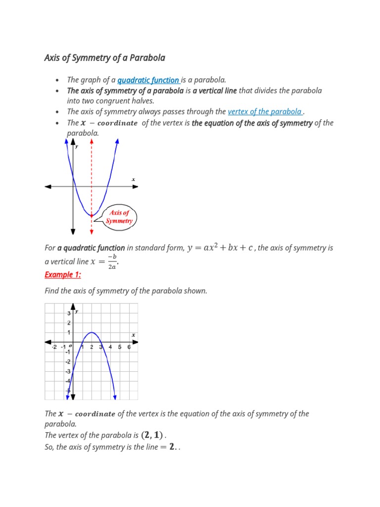 Axis of Symmetry in Quadratic Functions | PDF