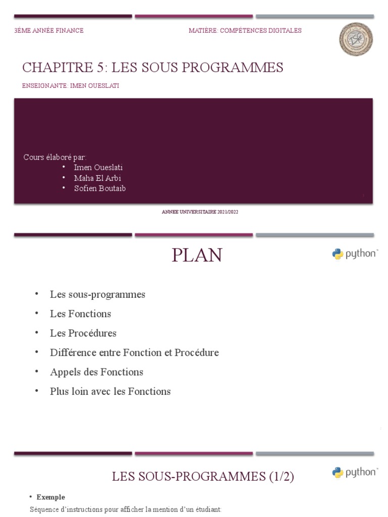 Chapitre-5-Les Sous Programmes | PDF | Programme informatique ... Chapitre-5-Les Sous Programmes | PDF | Programme informatique ...