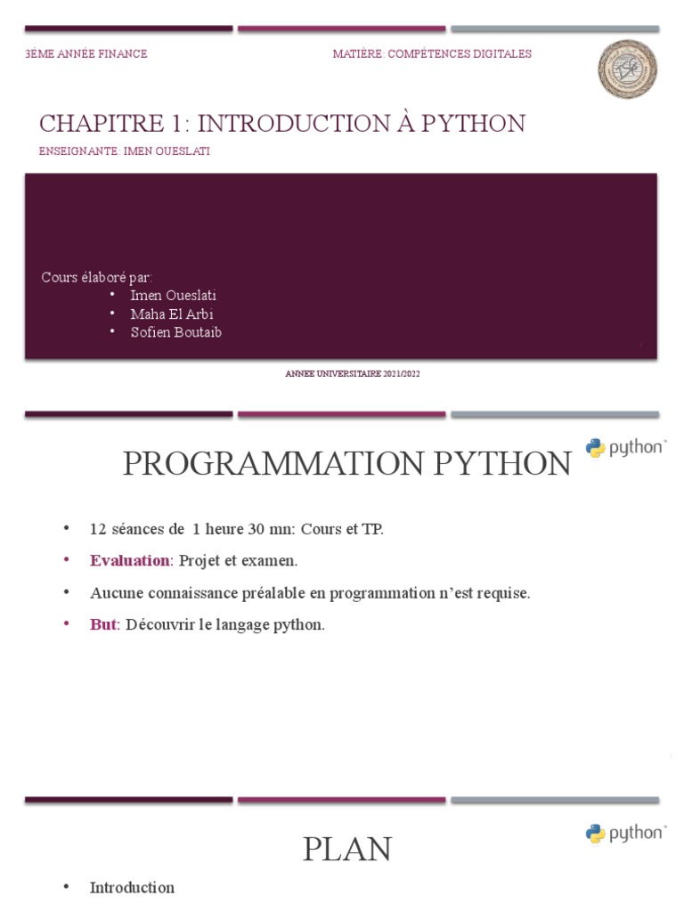 Chapitre 1 Introduction Pdf Code Source Python Langage De Programmation