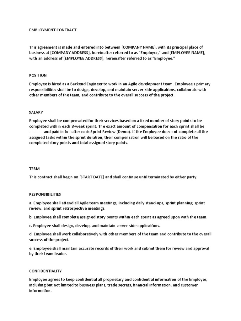 EMPLOYMENT CONTRACT - Backend | PDF | Employment | Civil Law (Legal System)