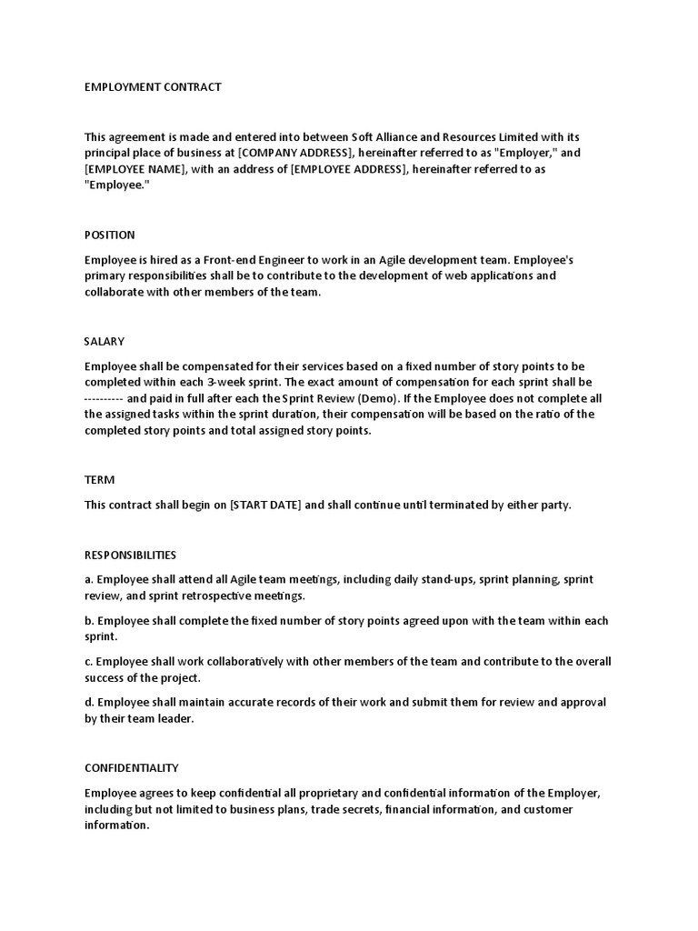 Front-end Engineer Employment Contract | PDF | Employment | Business