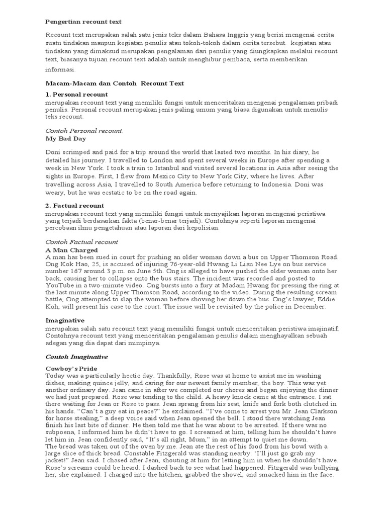 Pengertian dan Jenis Recount Text | PDF | Seni & Disiplin Bahasa