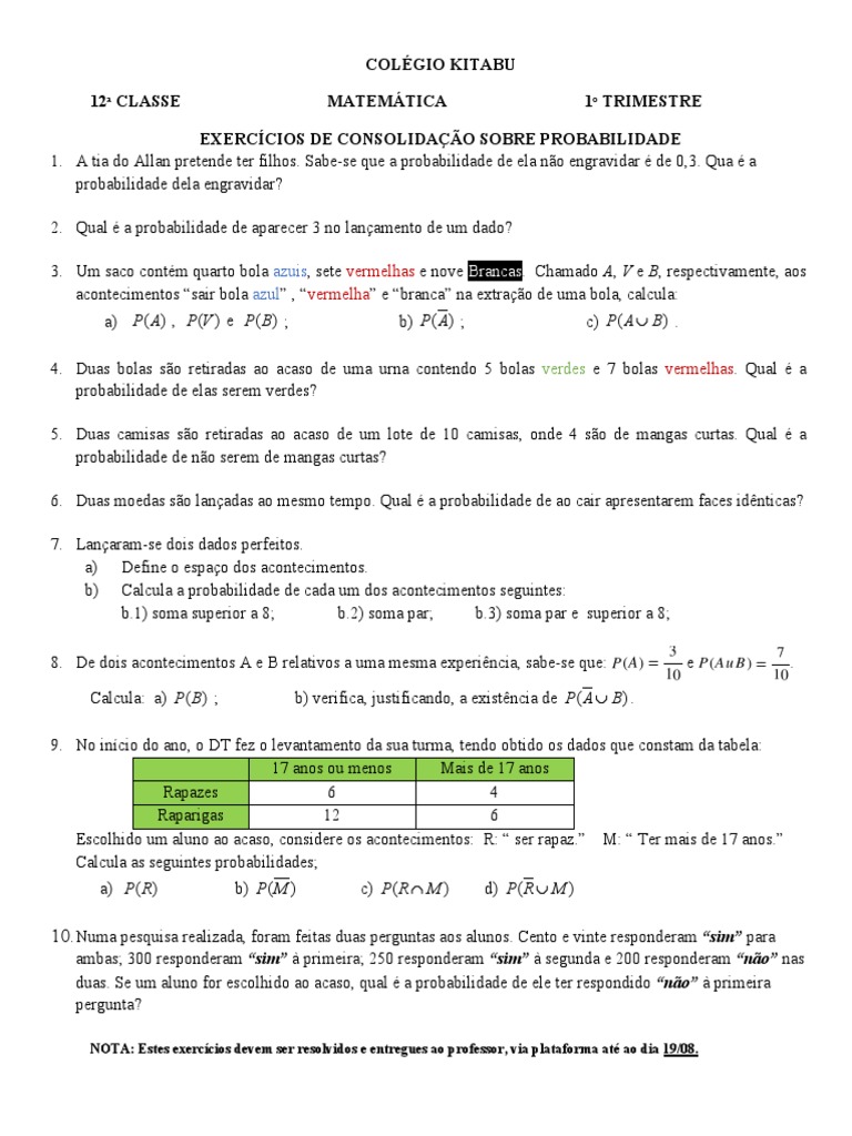 Exercicios de probabilidade-Mini-Teste | PDF | Probabilidade
