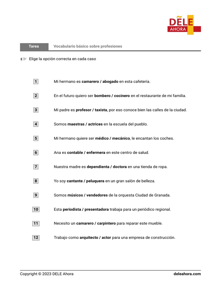 Vocabulario Basico Sobre Profesiones | PDF