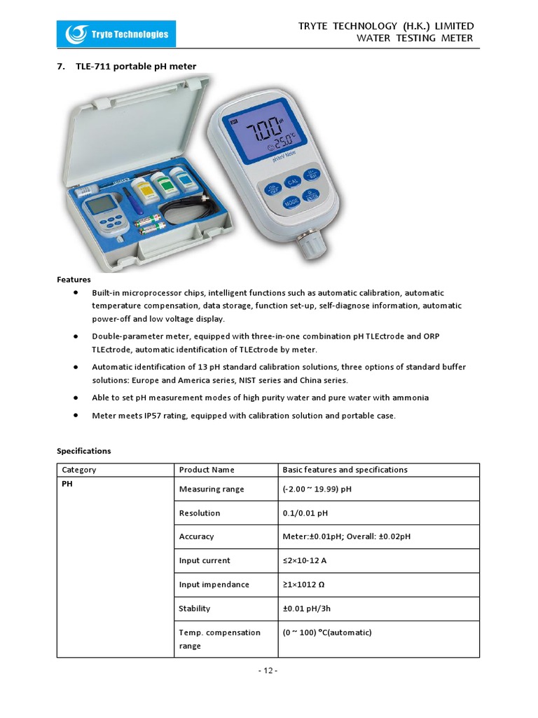 TLE-711 Portable PH Meter | PDF | Ph | Calibration