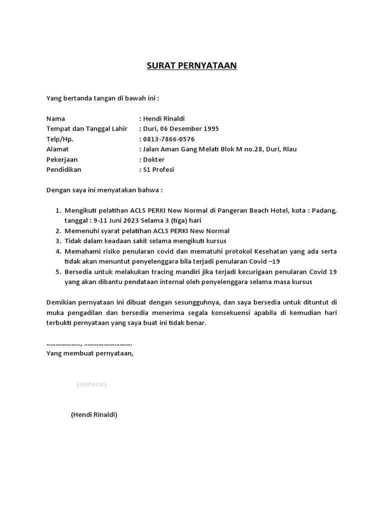 Pernyataan ACLS Hendi Rinaldi | PDF