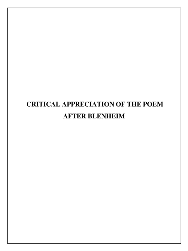 Critical Appreciation of the Poem After Blenheim | PDF | Poetry