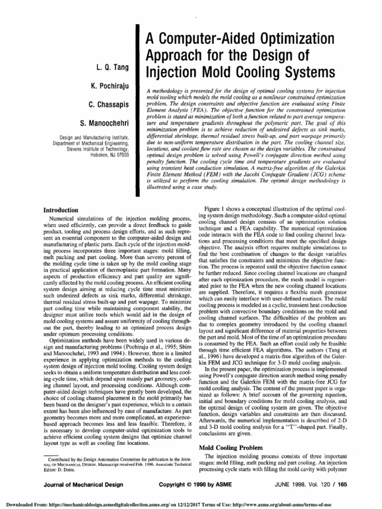 A Computer Aided Optimization Approach For The Design of Injection Mold ... A Computer Aided Optimization Approach For The Design of Injection Mold ...
