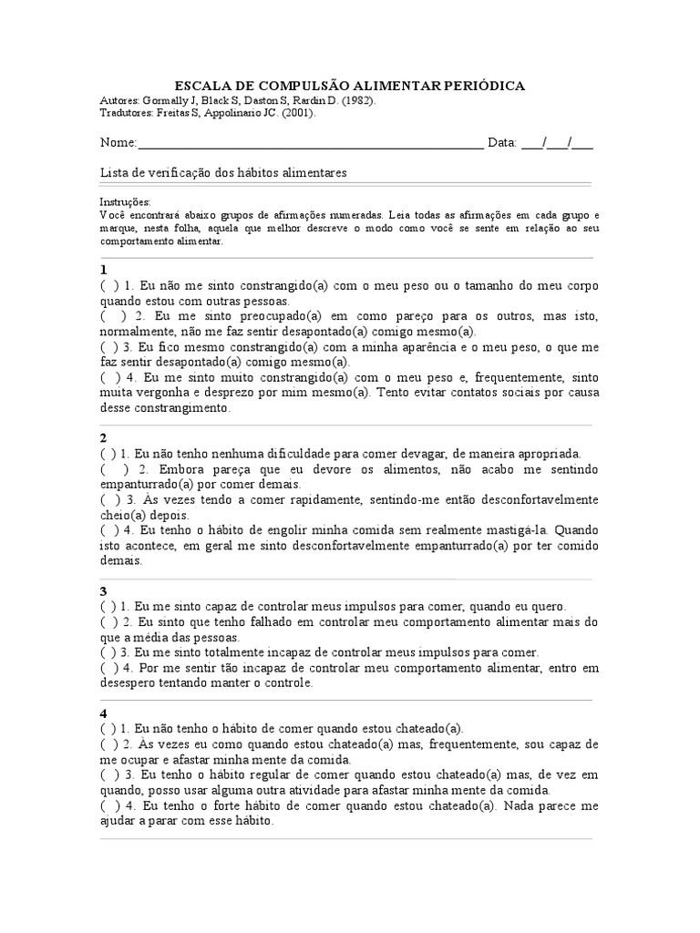 Escala de Compulsão Alimentar Periódica | PDF | Alimentos | Pensamento