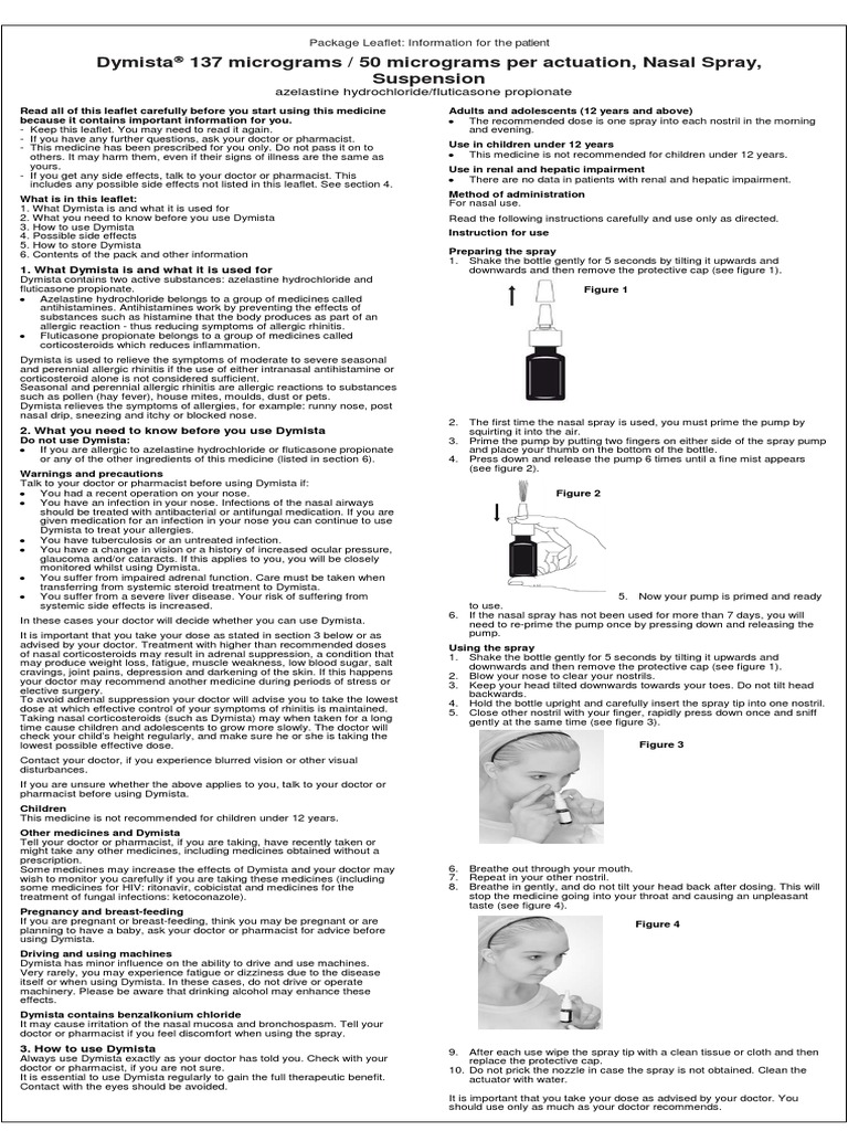 Dymista Nasal Spray Instructions | PDF | Clinical Medicine | Medical ...