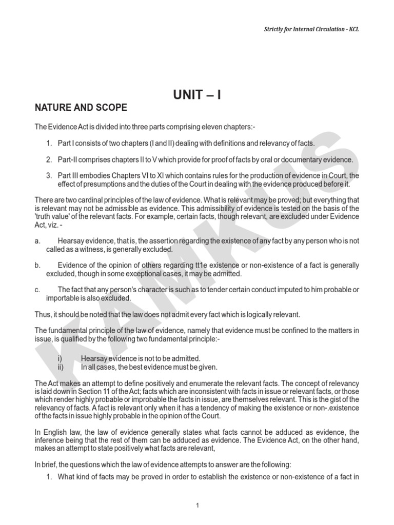 Unit - I - Law of Evidence Notes | PDF | Evidence (Law) | Witness