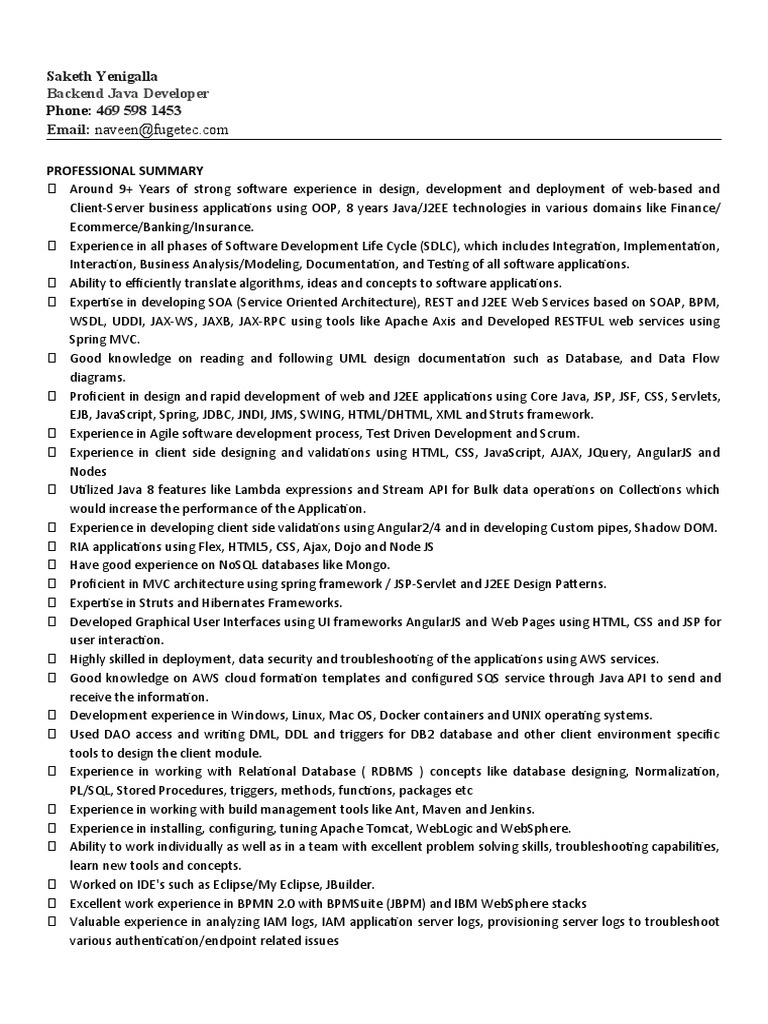 Saketh Resume Backend | PDF | Spring Framework | Representational State ...