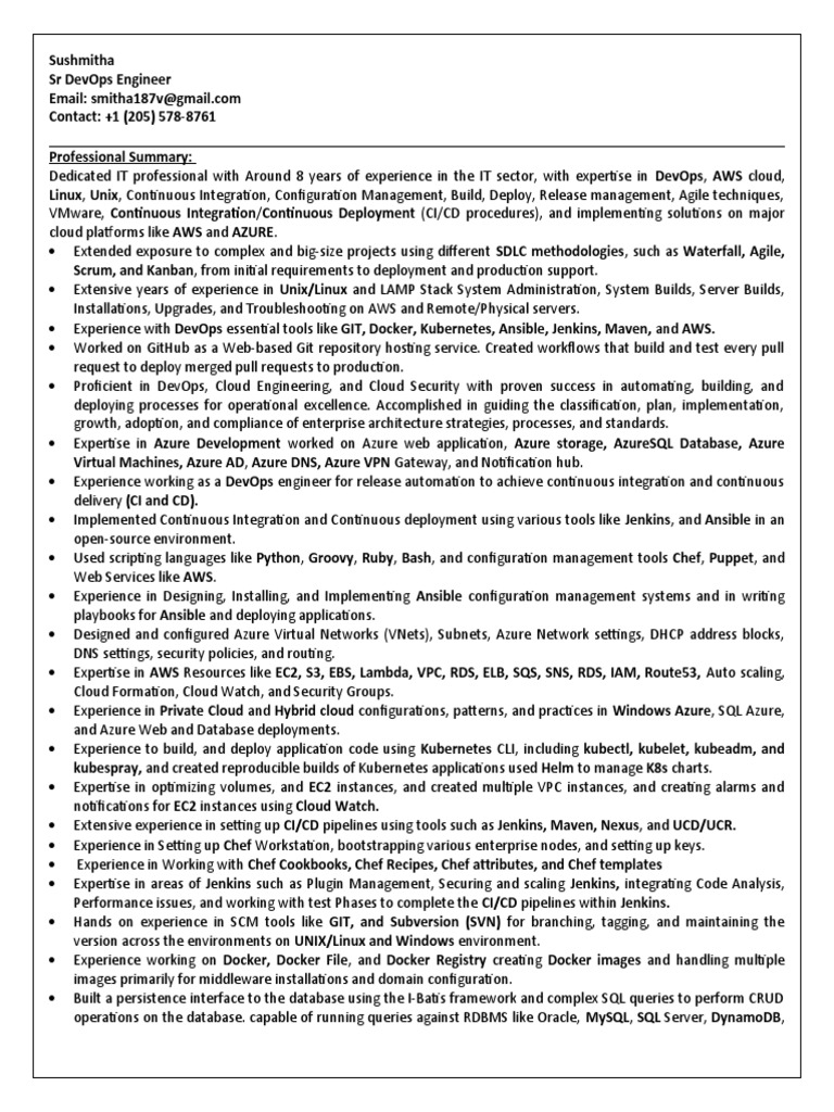 Sushmitha Platform Engineer | PDF | Cloud Computing | Amazon Web Services Sushmitha Platform Engineer | PDF | Cloud Computing | Amazon Web Services