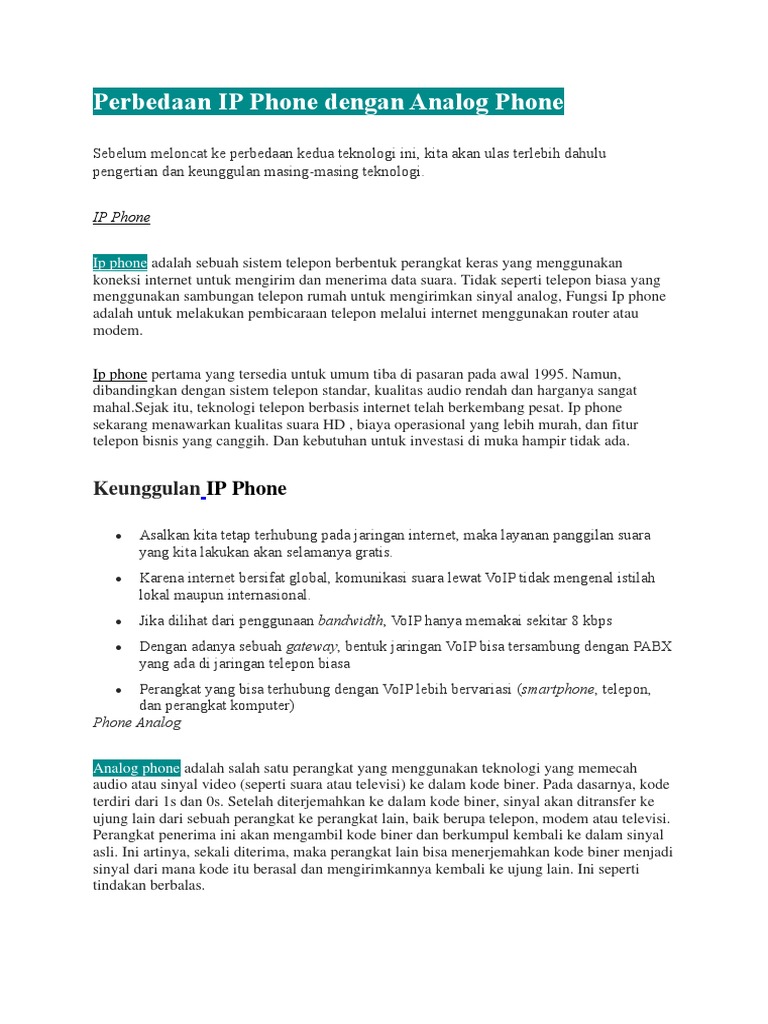 Pengertian IP Phone Dan Konfigurasi Analog Phone | PDF