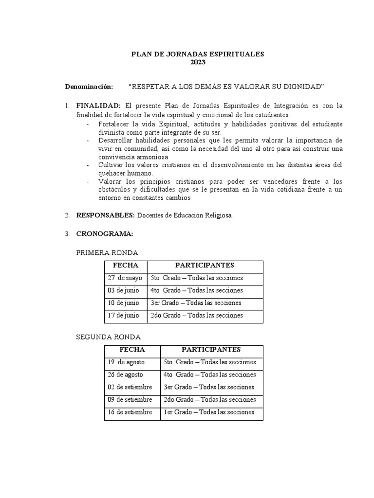 Plan de Jornadas - Primera Ronda 2023 | PDF