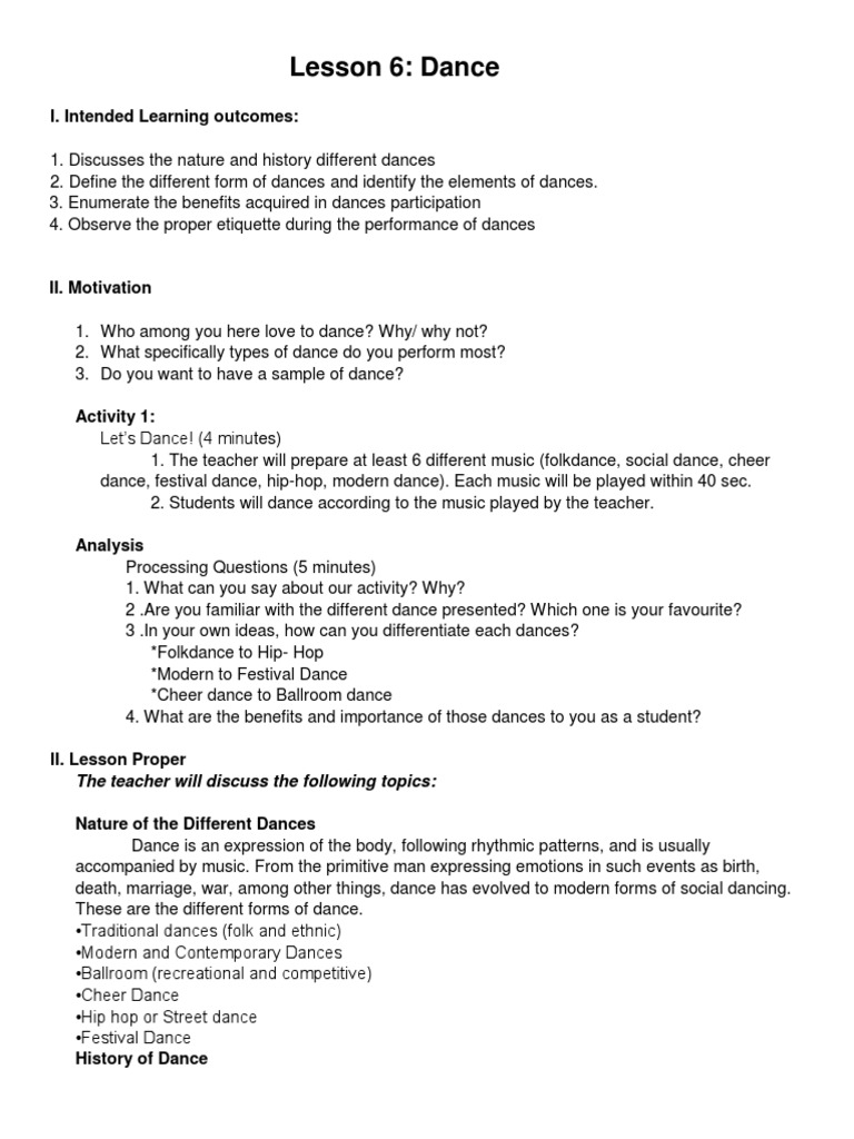 Lesson 6 Dance | PDF | Dances | Rhythm