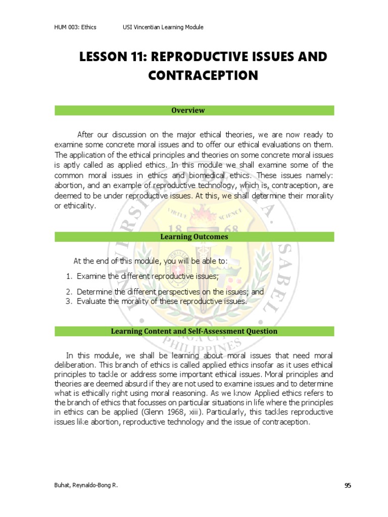 Ethics of Reproductive Issues | PDF | Miscarriage | Birth Control