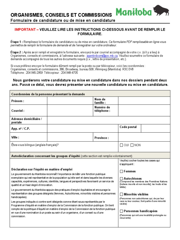 Organismes, Conseils Et Commissions: Formulaire de Candidature Ou de ...