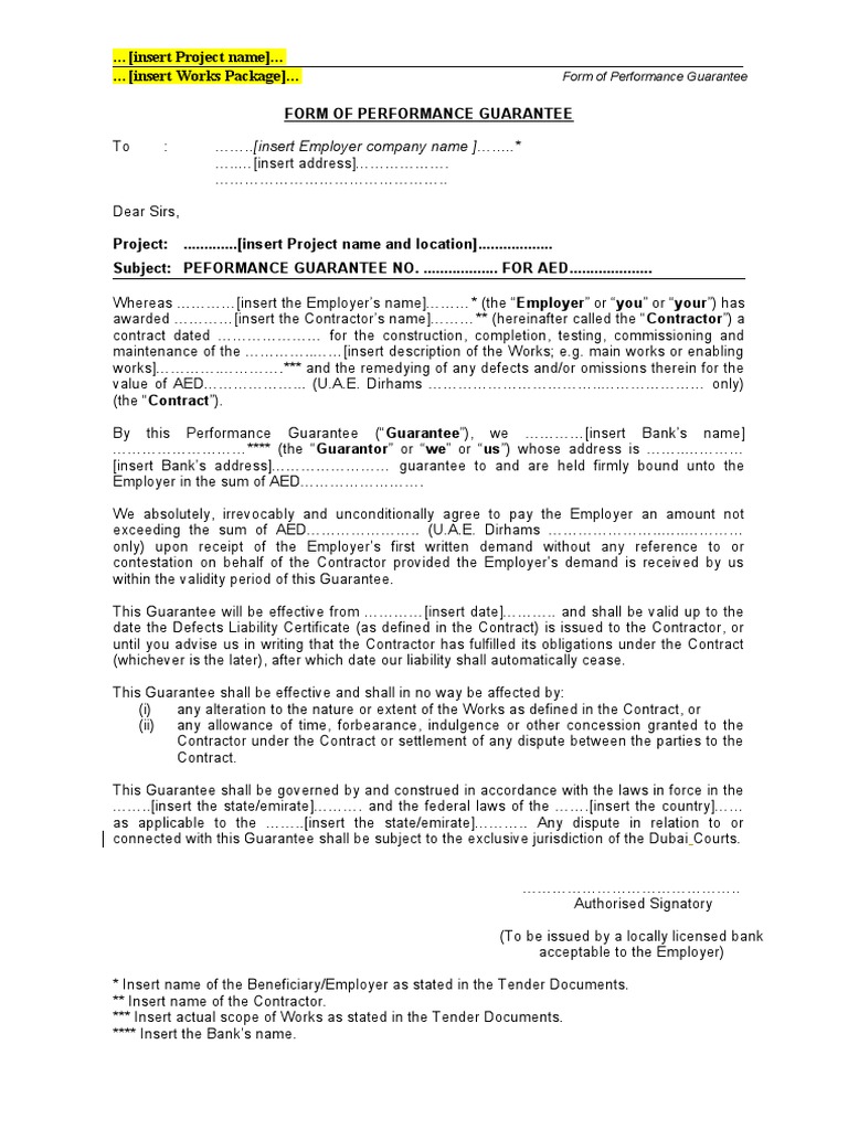 Form of Performance Guarantee (Rev.4R-260314) | Download Free PDF ...