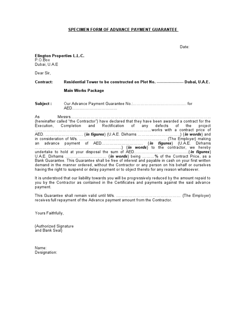 Advance Bond (Specimen Form) | PDF