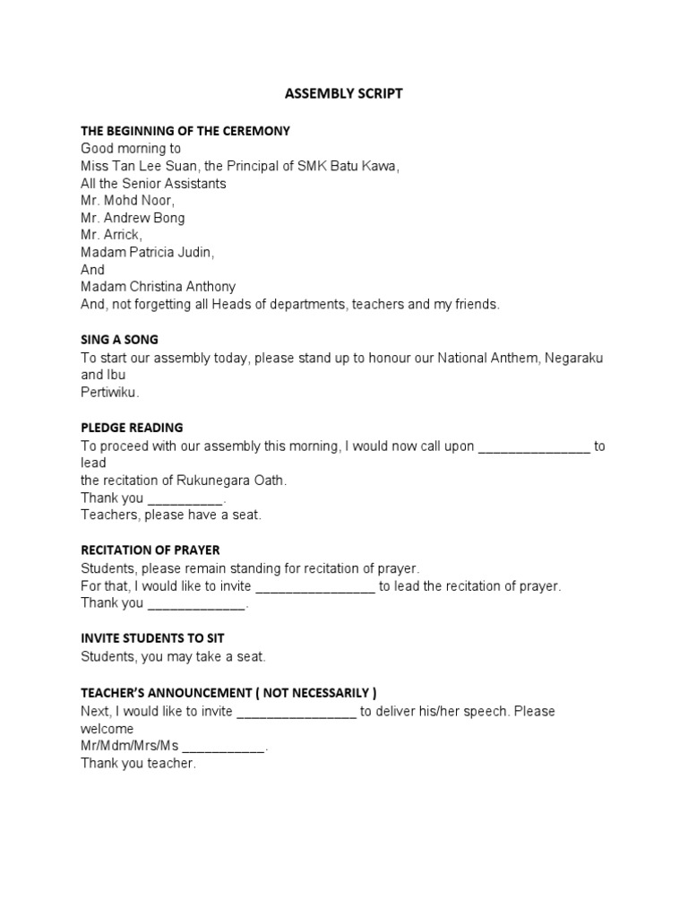 English Assembly Script | PDF