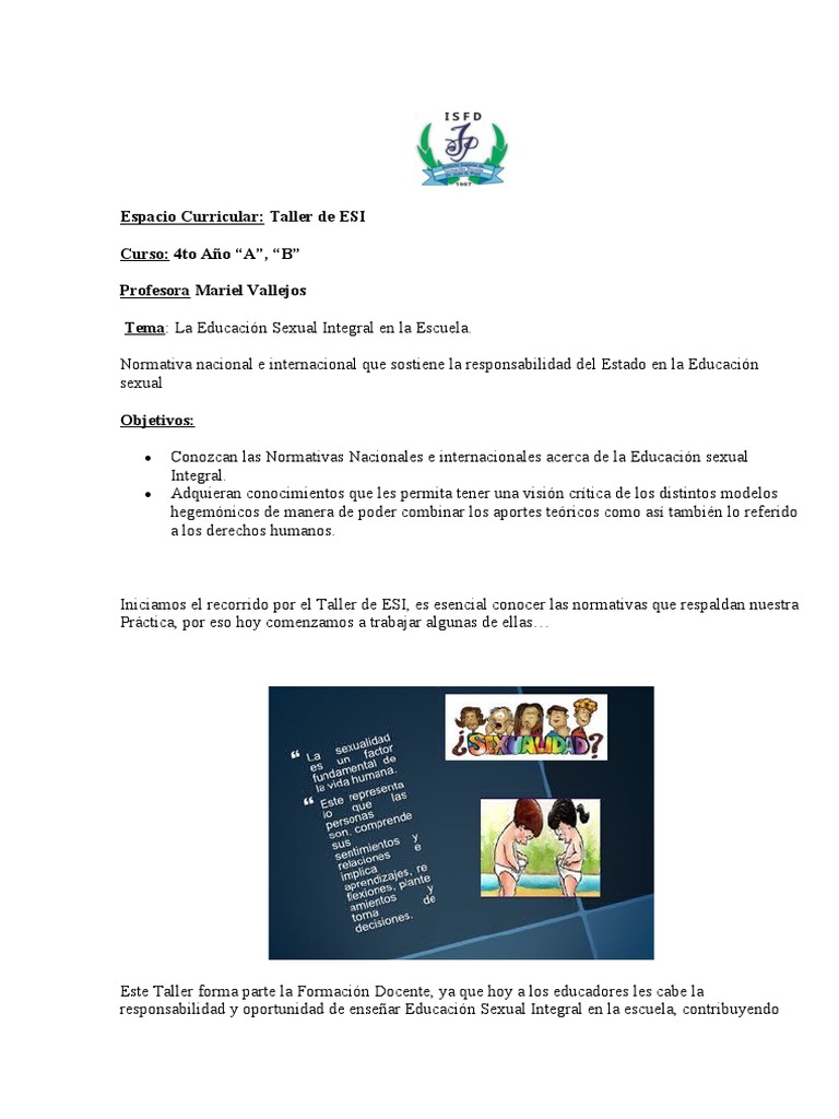 Esi Clase 1 | PDF | Educación sexual | Educación de la primera infancia