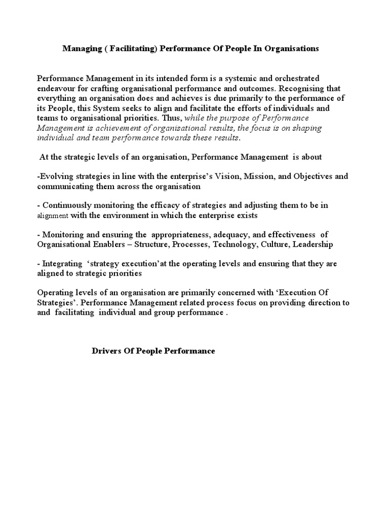 Managing (Facilitating) Performance of People in Organisations | PDF ...