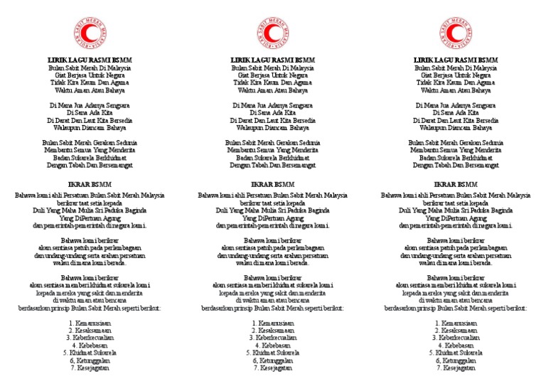 LIRIK LAGU RASMI BSMM Dan IKRAR | PDF
