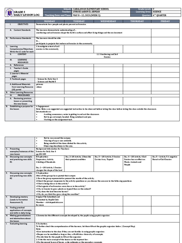 DLL - Science 5 - Q4 - W2 | PDF | Learning | Differentiated Instruction