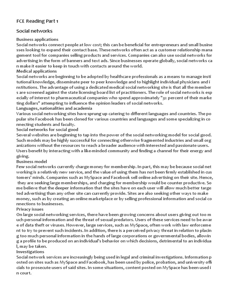 Fce Reading | PDF | Social Networking Service | Privacy
